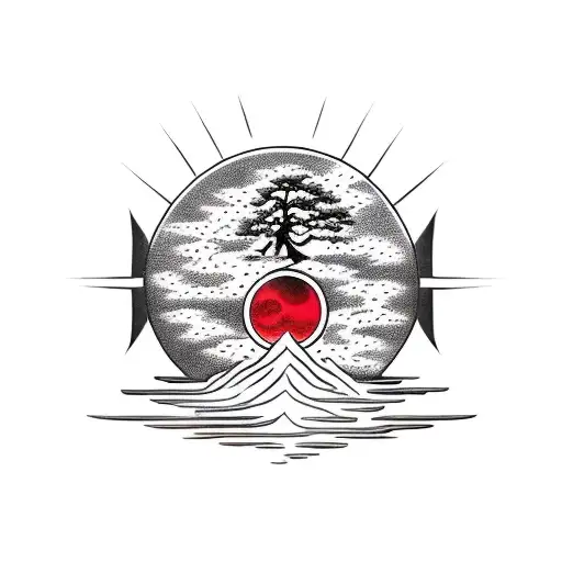 Realism "Bonsai Red Sun Karate" Tattoo - BlackInk AI
