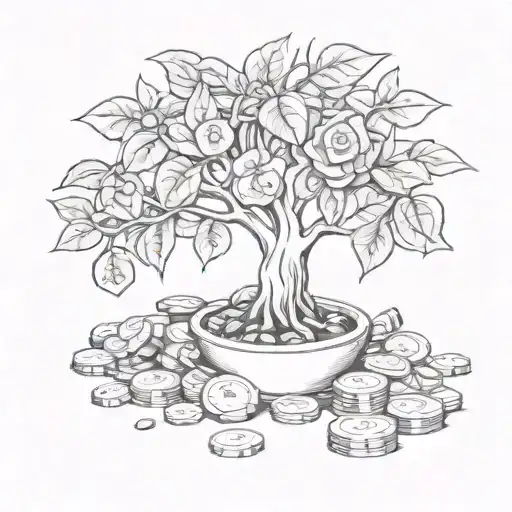A Sketch Style Tattoo Of A Money Tree... Temporary Tattoo - BlackInk AI