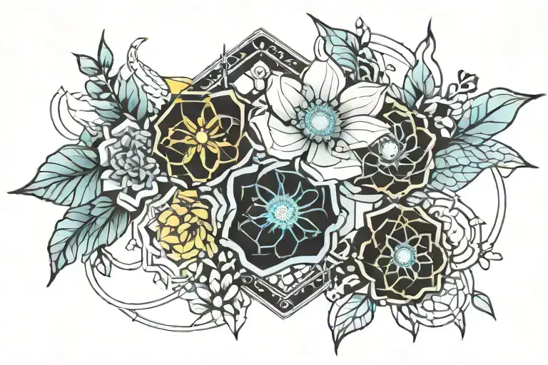 Cyber Sigilism "Birth Flower Bouquet" Tattoo - BlackInk AI