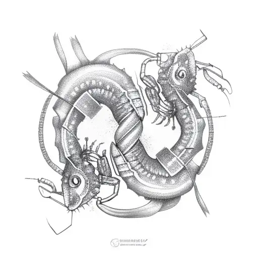 Sketch "Infinity Symbol Prawn Heartbeat" Tattoo - BlackInk AI