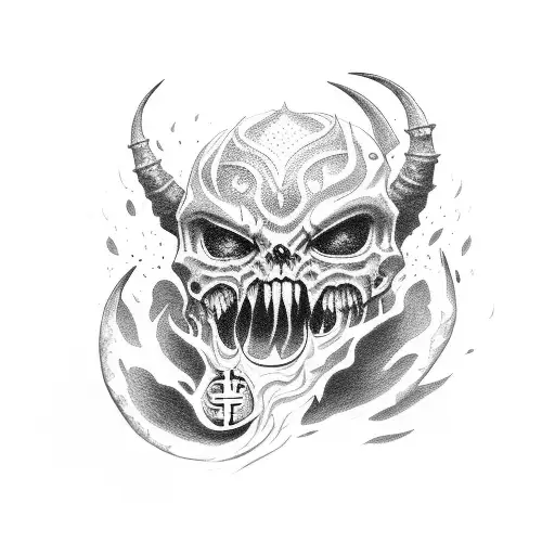 Dotwork "Dark Demon With Money" Tattoo - BlackInk AI