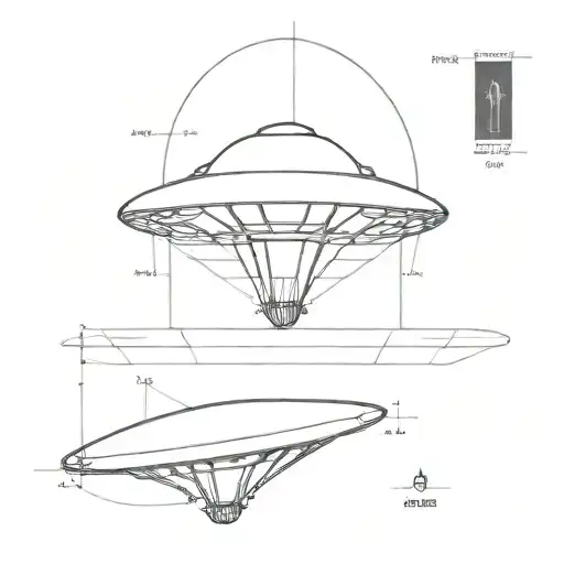 Engineering Drawing Of An Alien Flying... Temporary Tattoo - BlackInk AI
