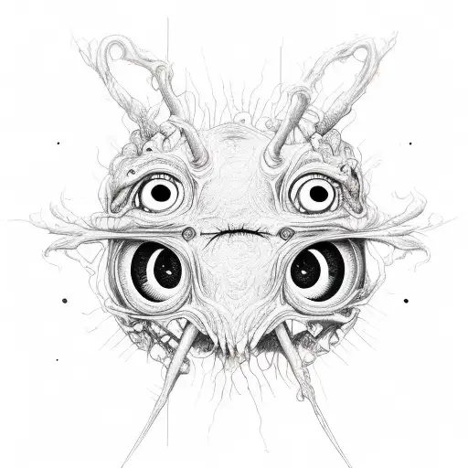 Sketch "Multiple Eyes Sewn With Multiple..." Tattoo - BlackInk AI