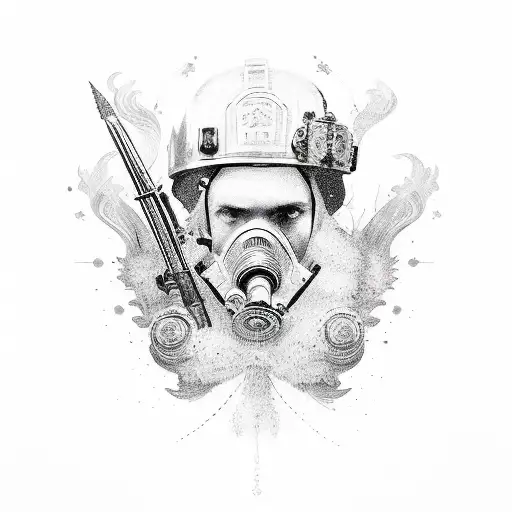 Sketch "Russian Firefighter" Tattoo - BlackInk AI