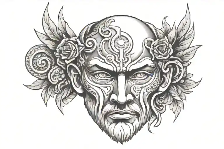 Black and Grey "Plutus Greek God Face Tattoo Design..." Tattoo ...