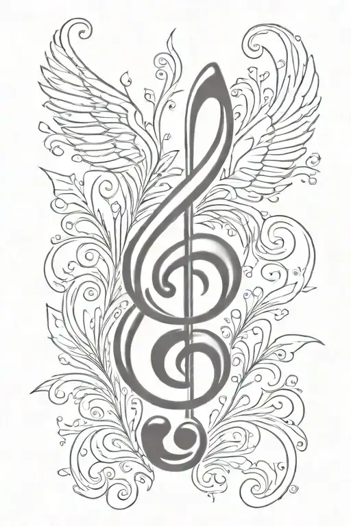 Minimalist "Treble Clef Tribal Design Birds Flying..." Tattoo - BlackInk AI