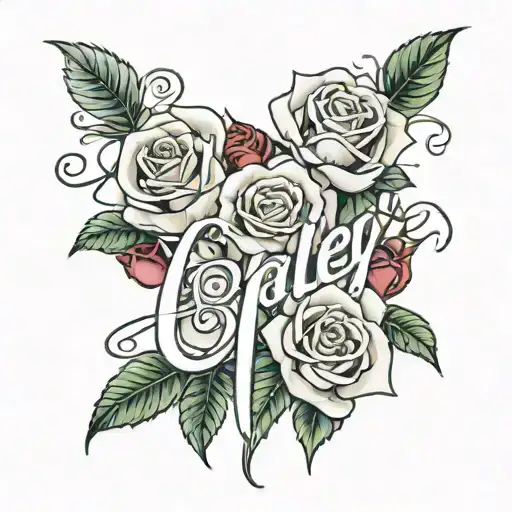 Neo-Traditional "Name Haley Written With Roses..." Tattoo - BlackInk AI