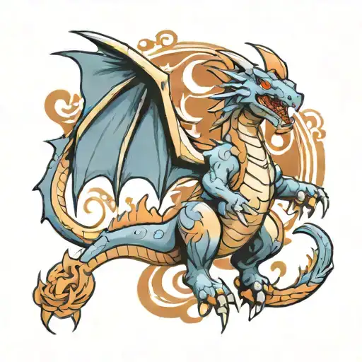 Charizard Holding His Tail Temporary Tattoo - BlackInk AI