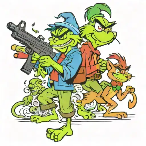 Neo-Traditional "The Grinch And Swiper From Dora Holding..." Tattoo ...