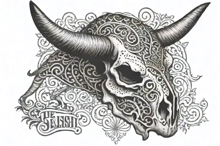 Black and Grey "Bull Skull" Tattoo Idea - BlackInk AI