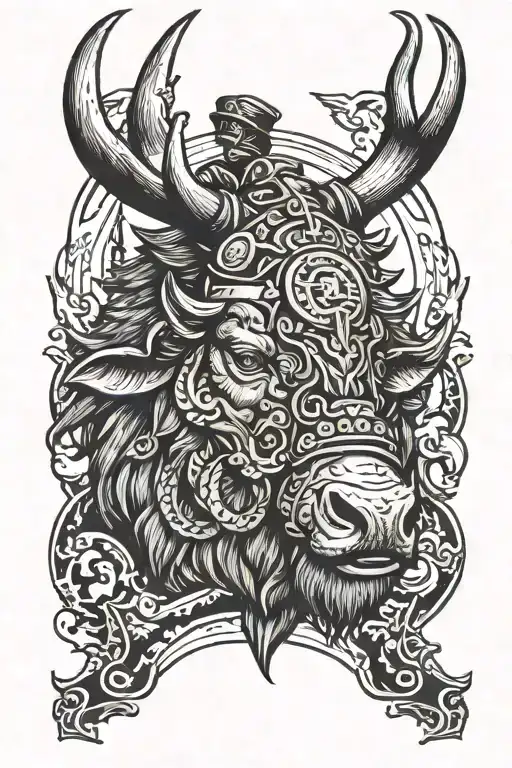 Neo-Traditional "Canadian Warship, Bison Figurehead" Tattoo - BlackInk AI