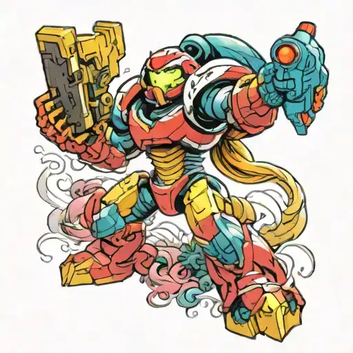 Metroid Crossover With Mega Man X Temporary Tattoo - BlackInk AI