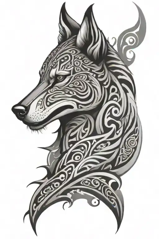 Maori Wolf Tattoo Design Temporary Tattoo - BlackInk AI