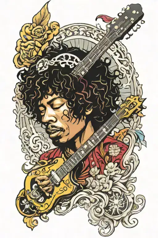 Silhueta Lateral De Jimi Hendrix E Guitars Hi Res Stock Photography
