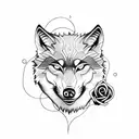 Blackwork "Wolf Head With Roses And Snake" Tattoo - BlackInk AI