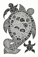 Tribal "Turtle With A Cancer Ribbon Intertwined" Tattoo - BlackInk AI