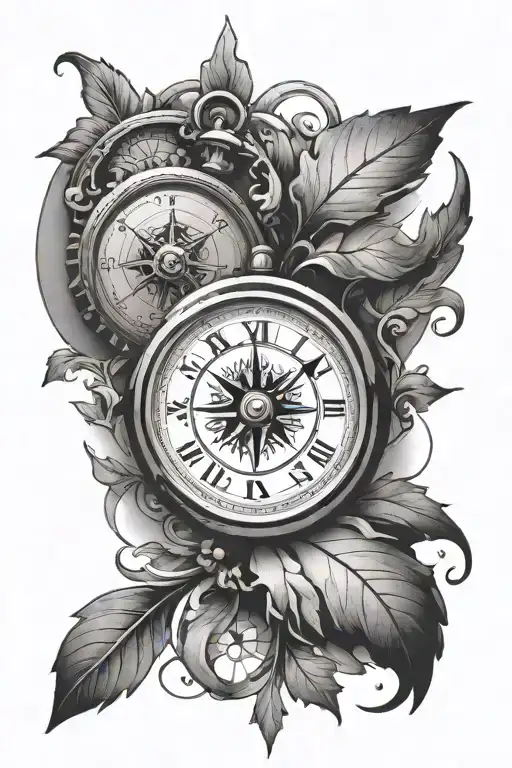 Clock and compass tattoo store