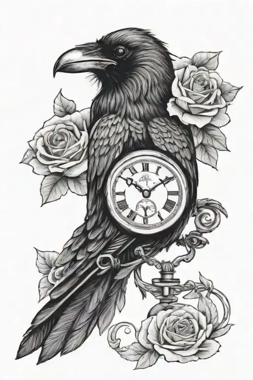 Raven Pocket Watch Tattoos Magpie And Pocketwatch, By Apro Lee. Black