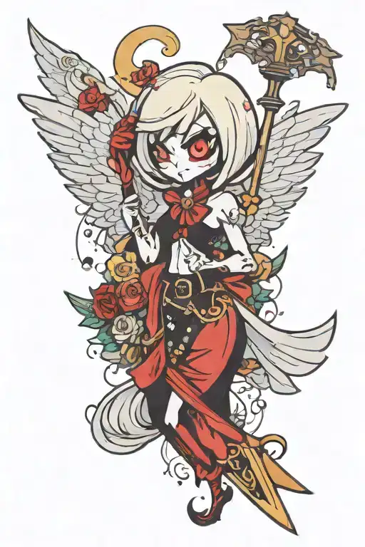 Neo-Traditional "Angel Dust From Hazbin Hotel" Tattoo Idea - BlackInk AI