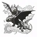 Toothless And Hiccup Flying In A... Temporary Tattoo - BlackInk AI