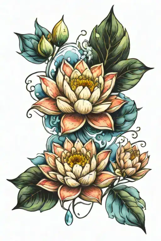 Neo-Traditional "Labradorite, Moonstone,water Lily Flower" Tattoo ...