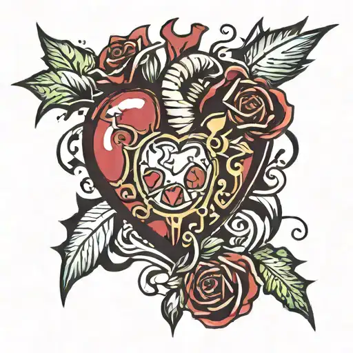 New School "Broken Heart Ruby Tattoo" Tattoo - BlackInk AI
