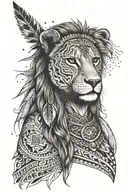 Dotwork "Lioness Native American Woman Strength..." Tattoo - BlackInk AI