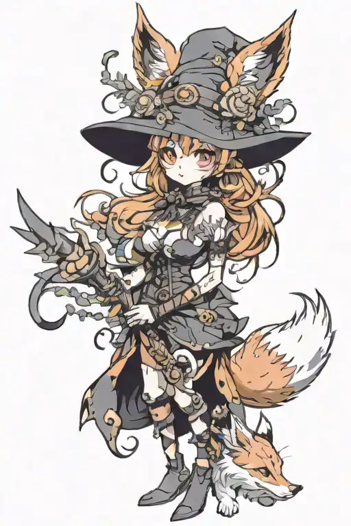 Anime "Furry Fox Witch Full Body" Tattoo - BlackInk AI
