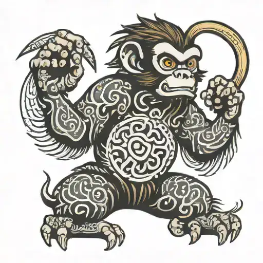Fire Monkey Temporary Tattoo - BlackInk AI