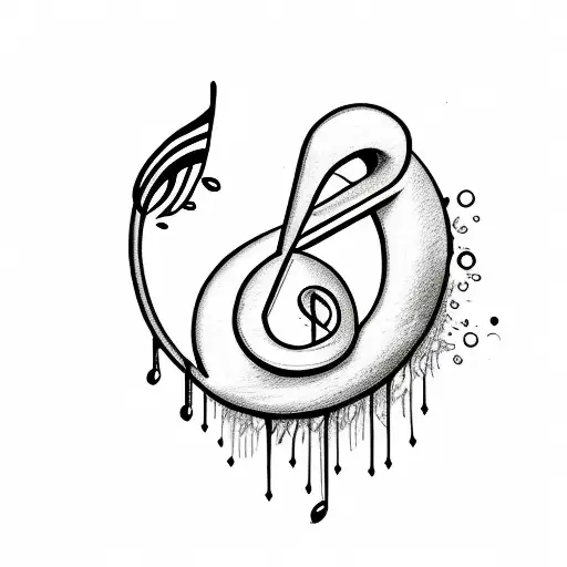Sketch "Music Note Dripping" Tattoo - BlackInk AI