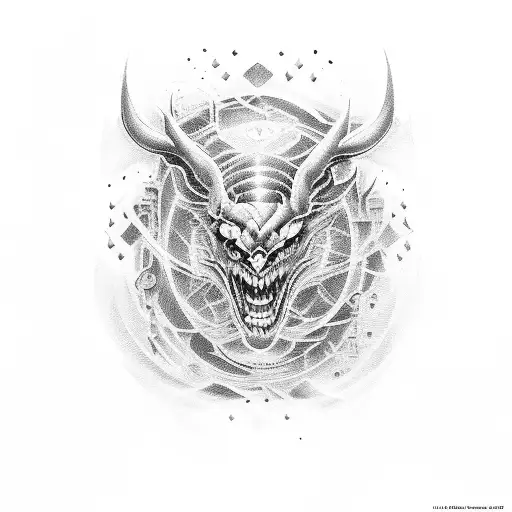 Dotwork "Manchester United Devil" Semi-Permanent Tattoos - BlackInk AI