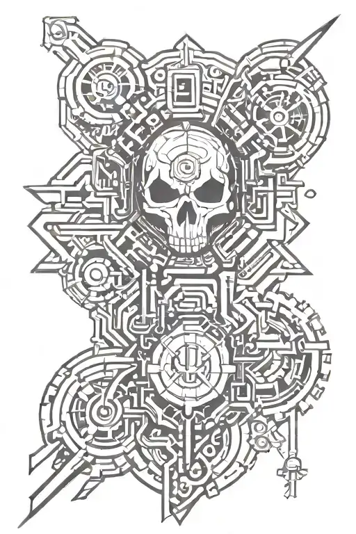 Stencil "Cyber Sigilism Style Tattoo" Tattoo - BlackInk AI