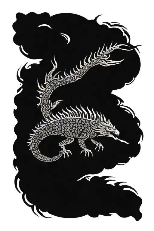 Japanese "Godzilla Spinal Spikes" Tattoo - BlackInk AI