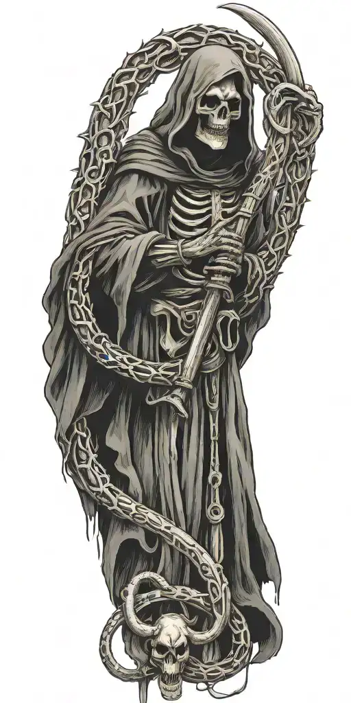 Realism "Grim Reaper With Scythe And Snakes" Tattoo - BlackInk AI