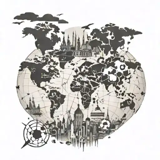 A Map Of The World With Landmarks From... Temporary Tattoo - BlackInk AI