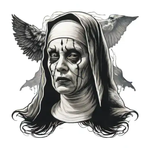 Realism "The Nun Horror Movie Inspired Tattoo..." Tattoo - BlackInk AI