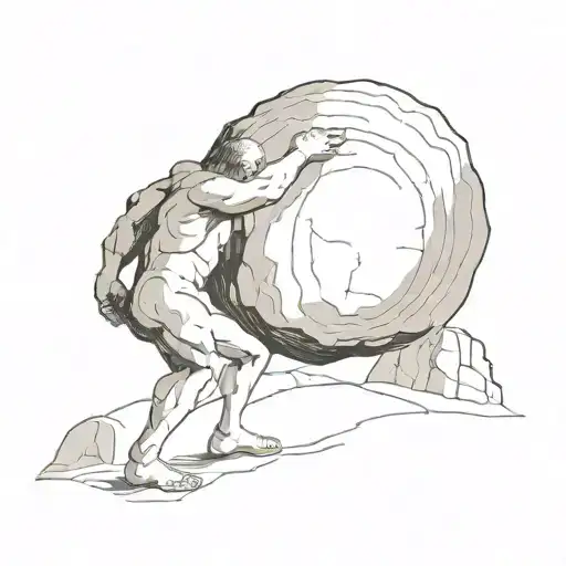 Sisyphus Pushing A Boulder With "μῆνιν... Temporary Tattoo - BlackInk AI