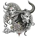 Neo-Traditional "Incubus And Sucubus Gemini Sign" Tattoo - BlackInk AI