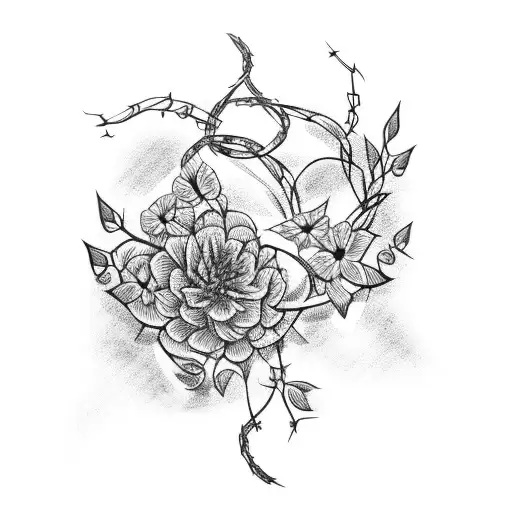 Blackwork "Barbed Wire Wrapped With Vines And..." Tattoo - BlackInk AI