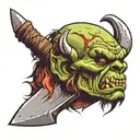 Decapitated Orc Head With Mace And Axe Temporary Tattoo - BlackInk AI