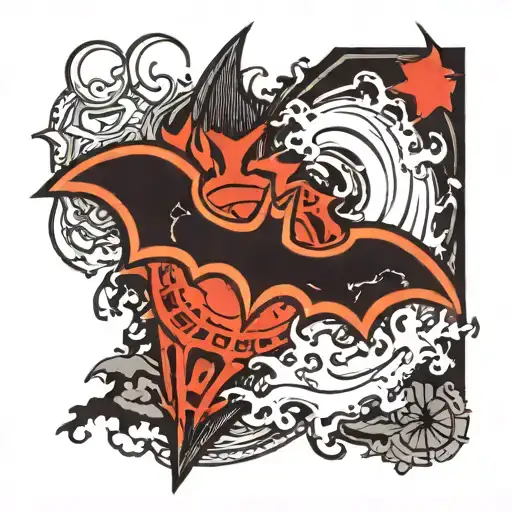 Japanese "Batman Logo And Bleach Anime" Tattoo - BlackInk AI
