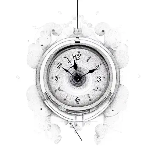 Sketch "Clock, Music Note, Optical Illusion" Tattoo - BlackInk AI