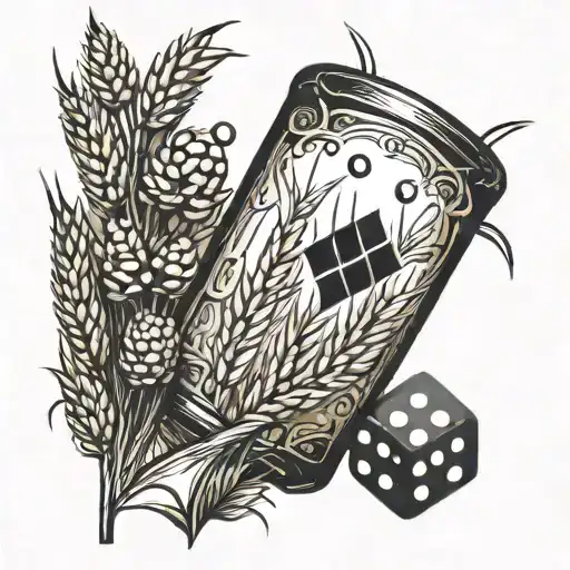 Farming, Ear Of Wheat, Dice Temporary Tattoo - BlackInk AI