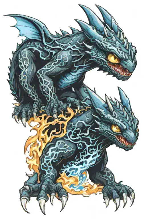 Surrealism "Toothless With Blue Fire" Tattoo - BlackInk AI