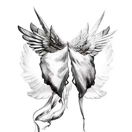 Sketch "Icarus Wings, Where The Wing Is Broken..." Tattoo - BlackInk AI