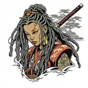 Black Girl With Dreadlock In Samurai... Temporary Tattoo - BlackInk AI