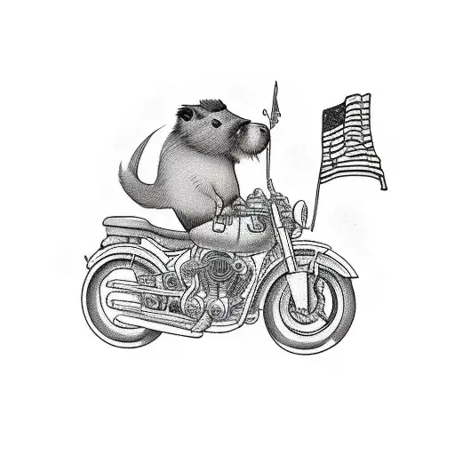 Capybara Riding A Motorcycle Temporary Tattoo - BlackInk AI