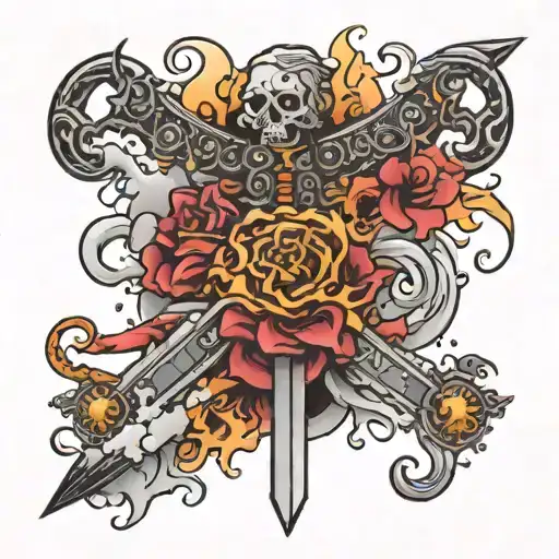 Cyber Sigilism "Samurai Woman Sword Cyberpunk" Tattoo Idea - BlackInk AI