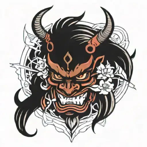 Major Mask Oni Temporary Tattoo - BlackInk AI