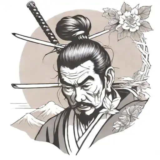 Traditional Tattoo Of Miyamoto Musashi... Temporary Tattoo - BlackInk AI